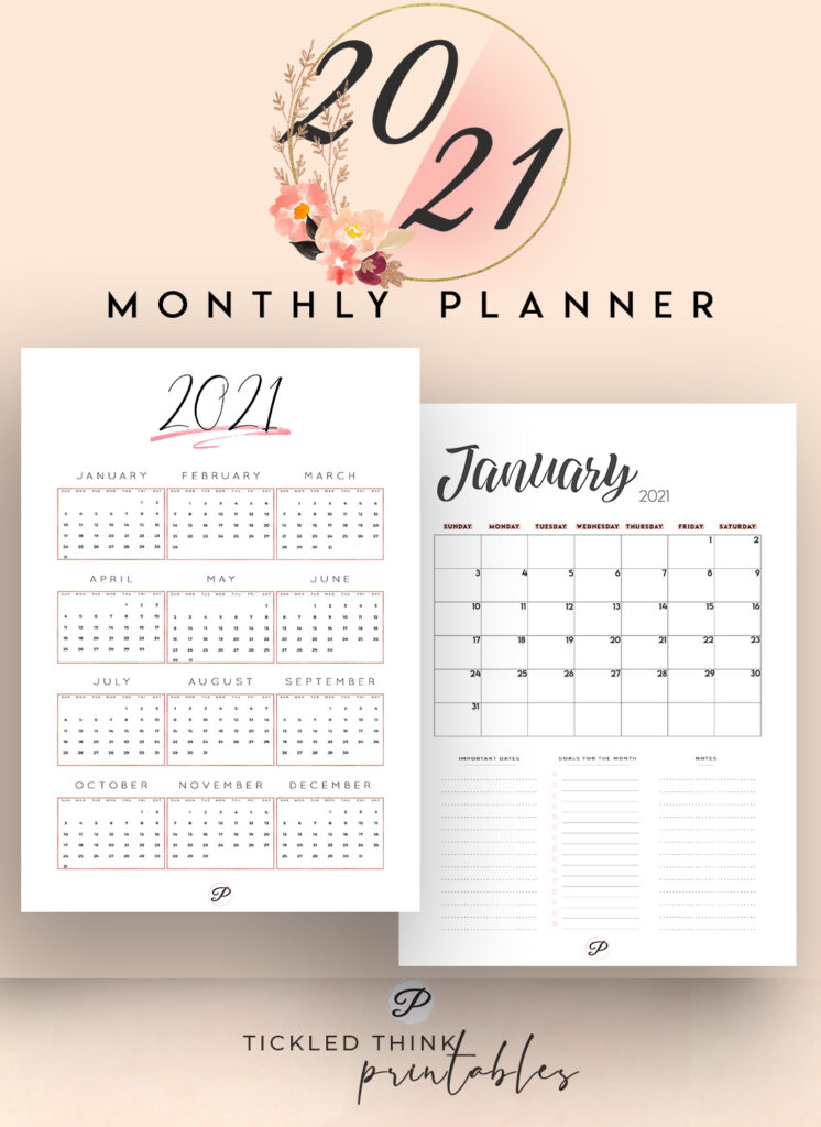 2021 Monthly Planner - Tickled Think Printables